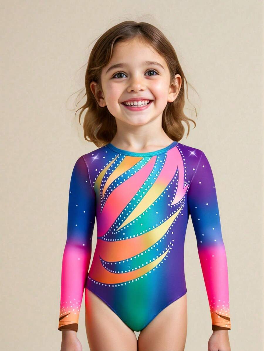 SHEIN 1pc Young Girls Gymnastics Leotard Bodysuit, Cute Long Sleeve ...