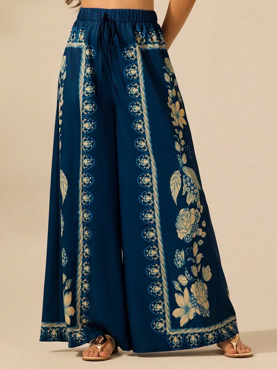 CAJUNI Women's Boho Tropical Plant Print Pants, Casual Vacation Beach ...