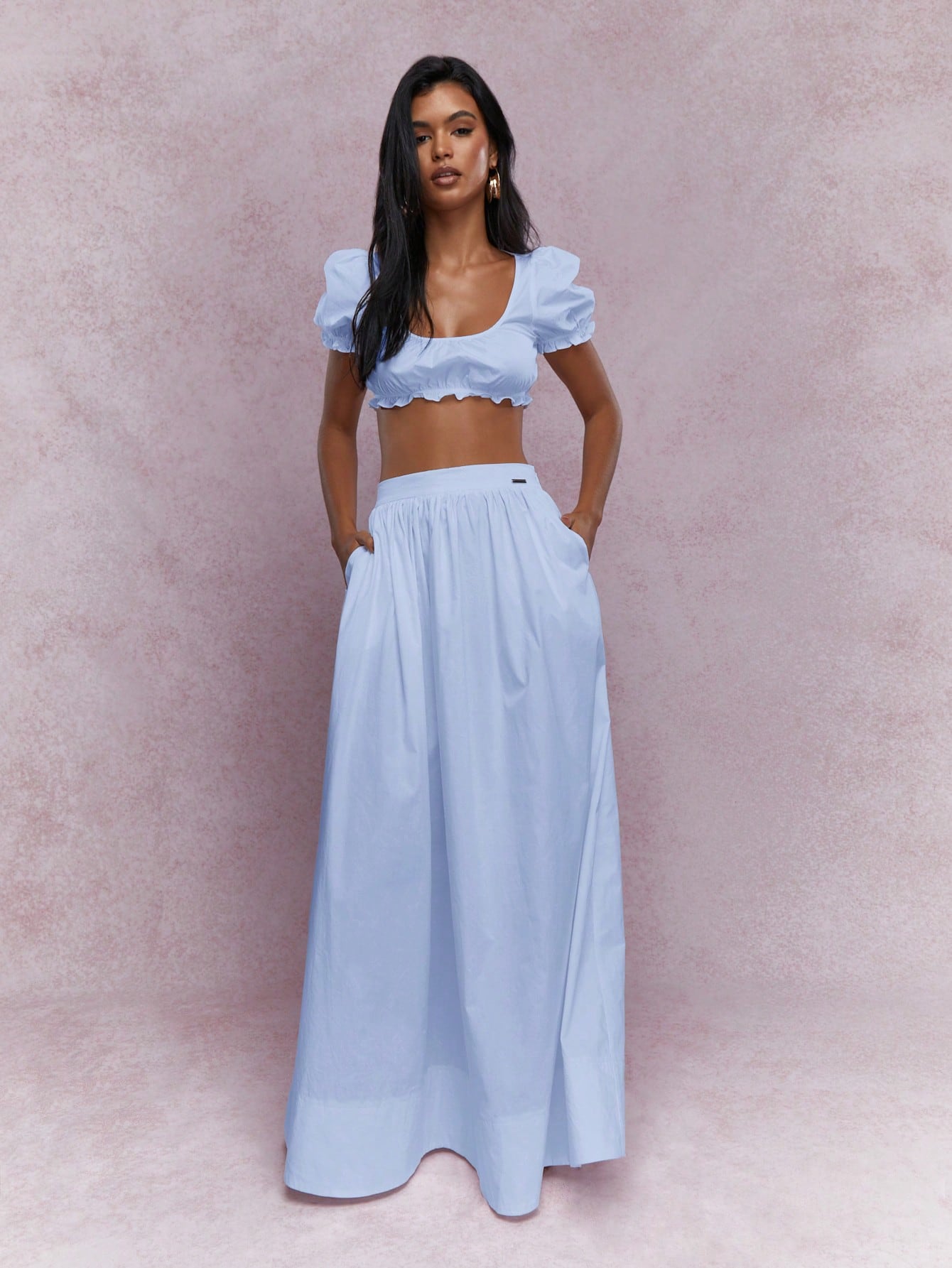 MISSGUIDED Milkmaid Puff Sleeve Crop Top High Waist Maxi Skirt Two ...