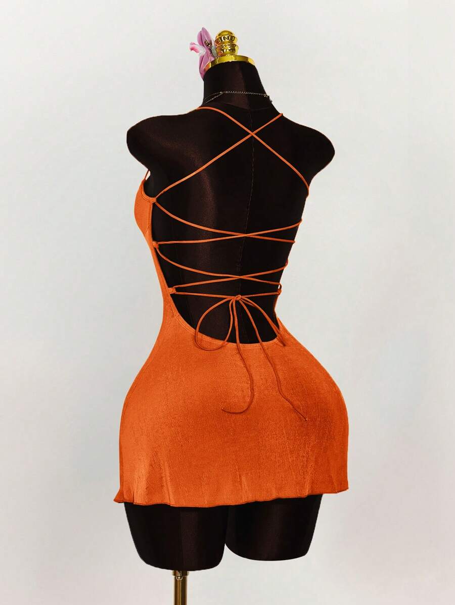 Amplova Cross Straps Backless Ruffle Cup Bodycon Dress Vacation Dress ...