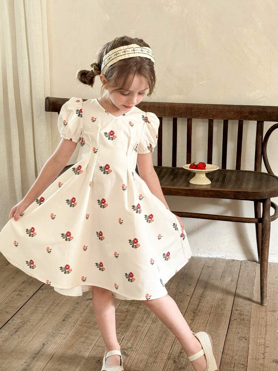 LMoss Kids Vestido informal con cuello redondo y mangas abultadas con ...
