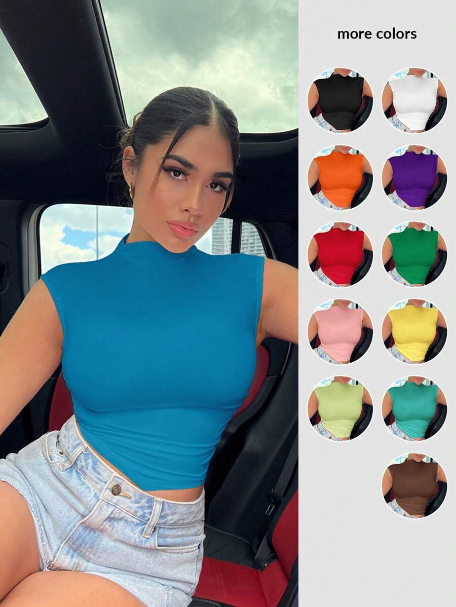 SHEIN SXY Top de cuello alto de un solo color sexy de verano, de moda ...