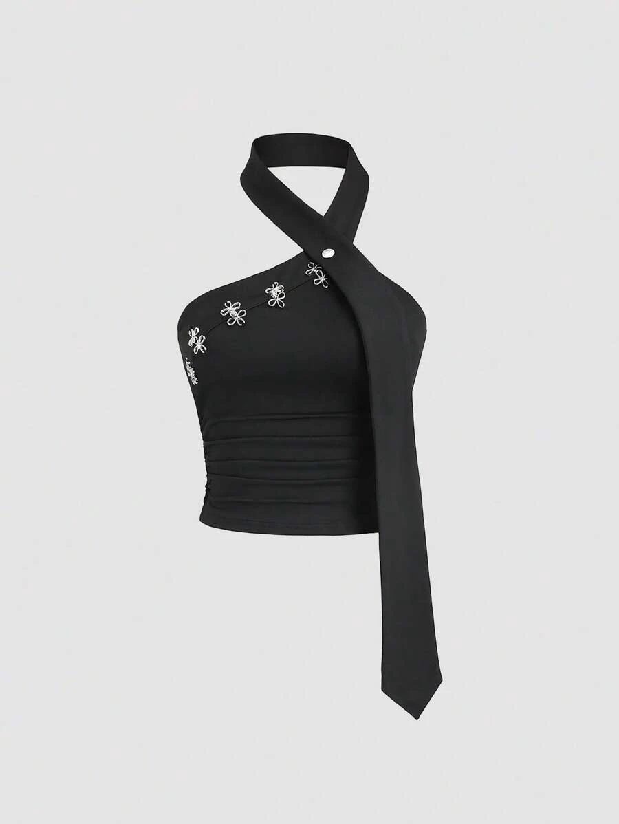 Sweetra New Sexy Halter Cut-Out Midriff Fitted Tank Top For Women ...