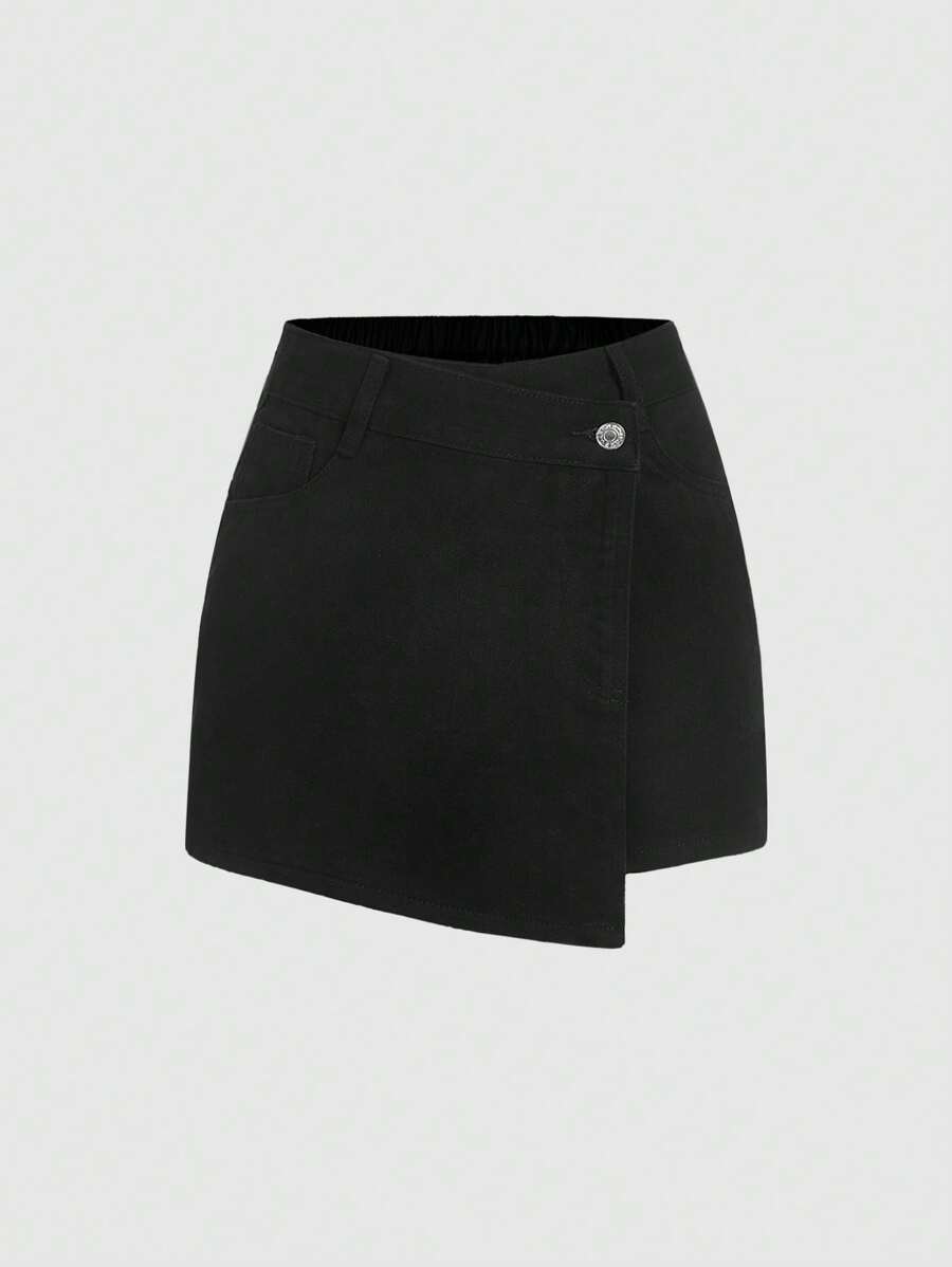 SHEIN MOD Women's Asymmetric Waist Pockets Casual Versatile Denim Skort ...