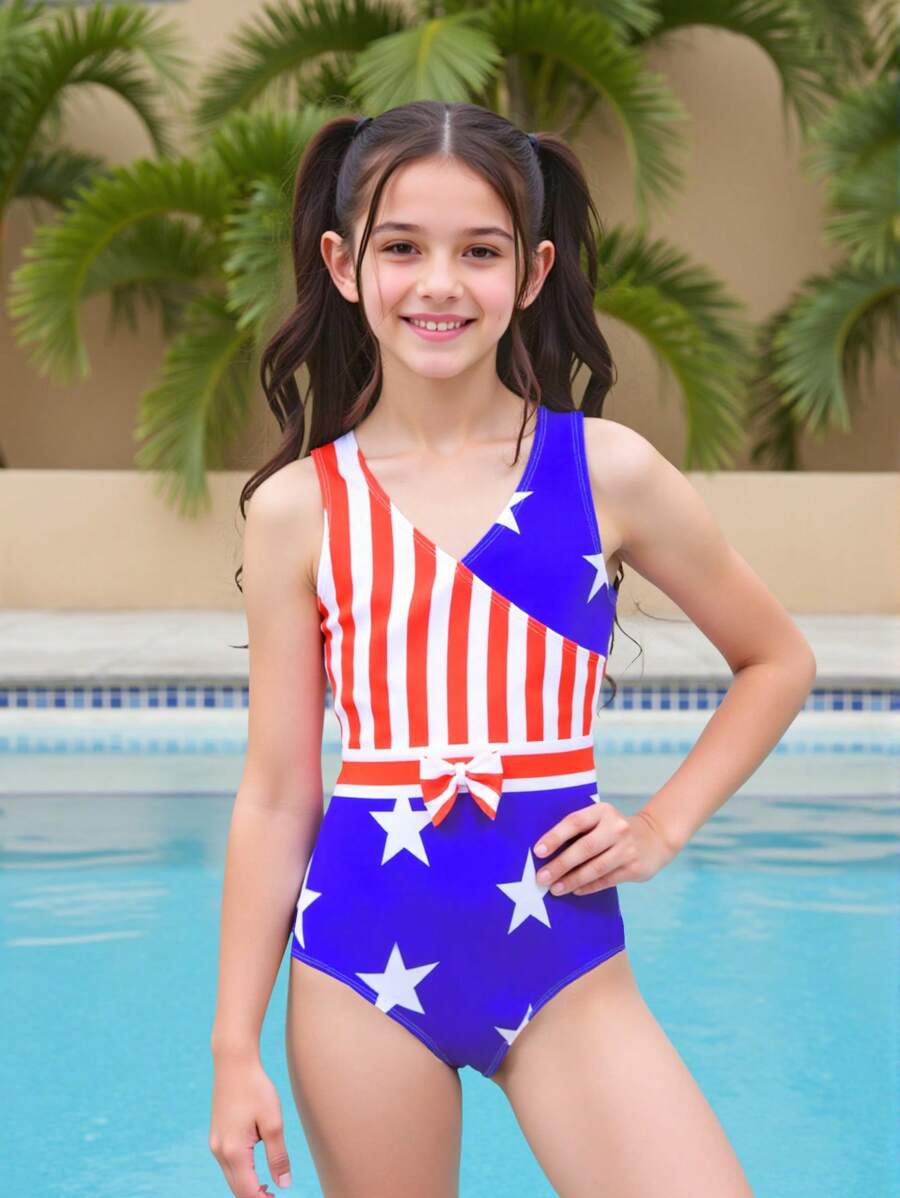 Traje De Baño De Una Pieza Para Niñas Preadolescentes Con Diseño A