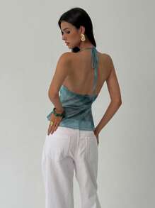 Aloruh Women's Vacation Halter Neck Mesh Sexy Deep V-Neck Backless ...