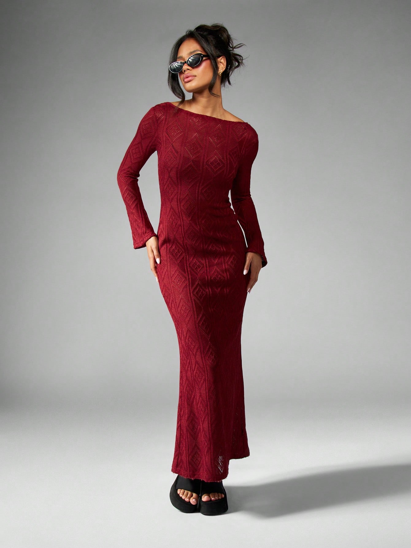 MISSGUIDED Bodycon Knit Off Shoulder Maxi Dress｜MISSGUIDED