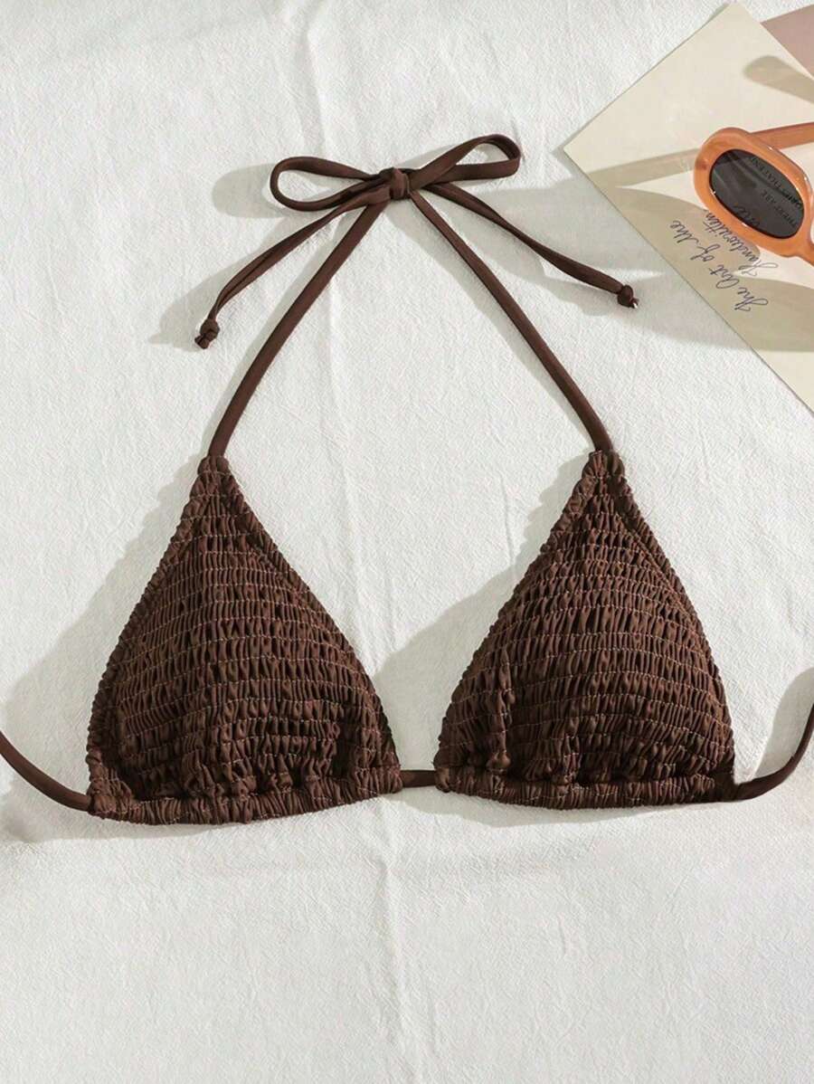 SHEIN Swim 1 Pc Women Solid Color Halter Triangle Cup Vacation Casual ...