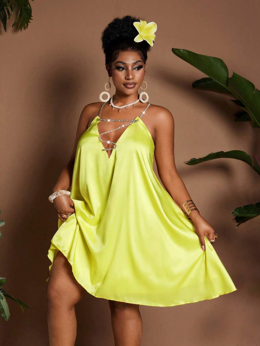 Maweii Plus Size Rhinestone Strap Backless Bodycon Dress | SHEIN USA