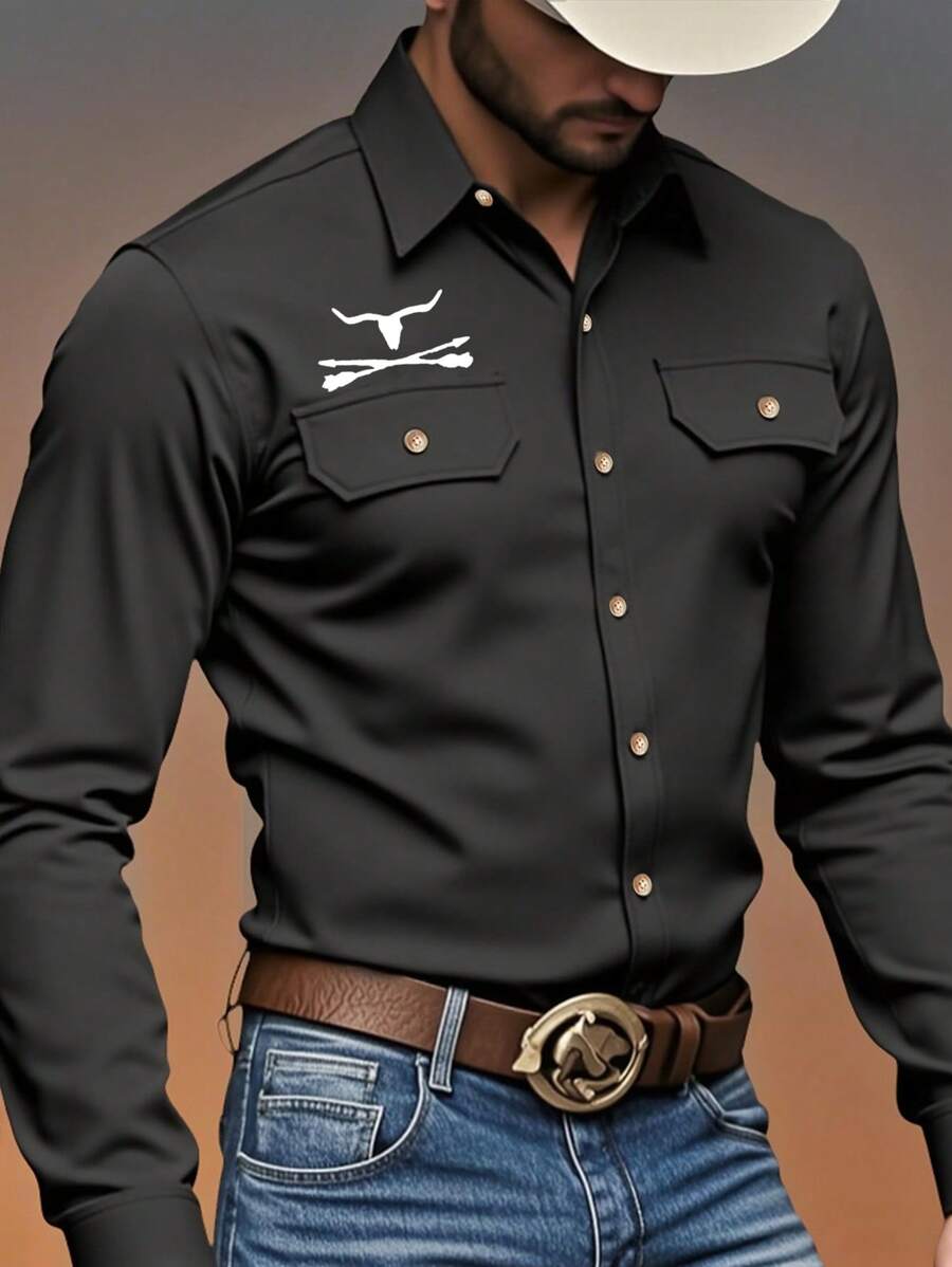 Manfinity Nomadique Men's Western Cowboy Style Long Sleeve Shirt Zip ...