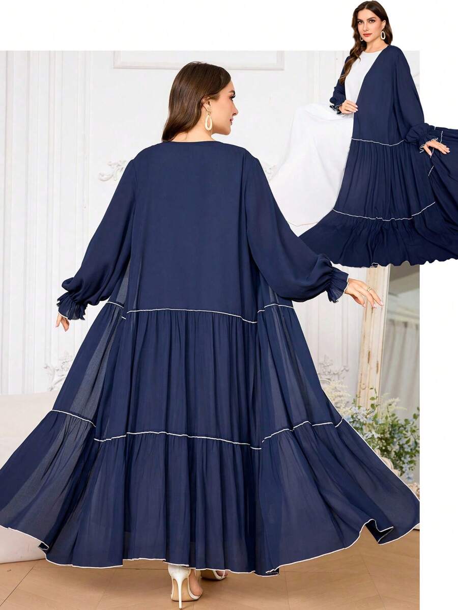 Al Najma Plus Size Women Translucent Color Block Ruffled Drawstring ...