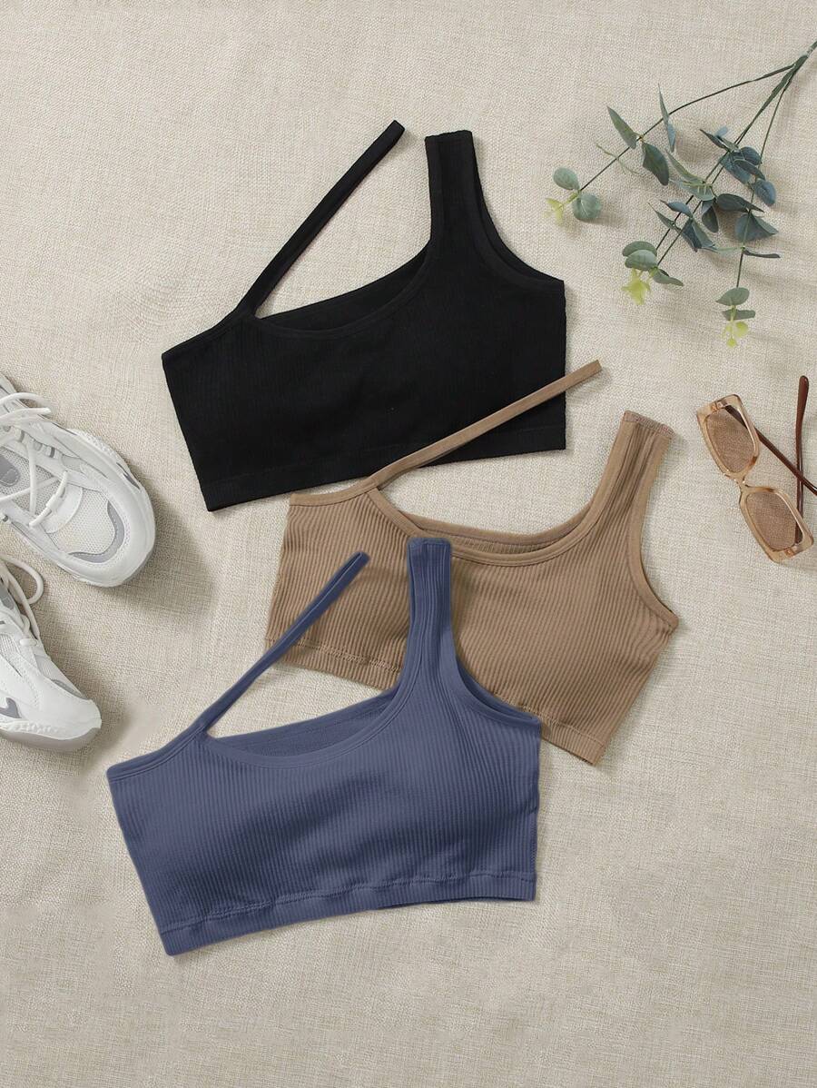 SHEIN Sport Studio 3-Pack Women's Solid Color Cutout One-Shoulder ...
