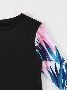 Tween Girls Tropical Plant Flower Print Trumpet Sleeve Tankini Swimsuit ...