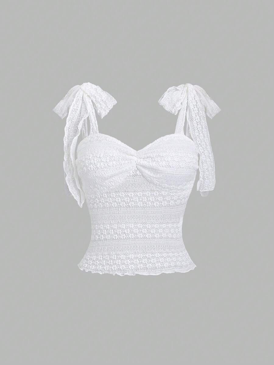 Sweetra Novo Top Regata Justo Elegante e Sexy de Renda Branca com Laço ...