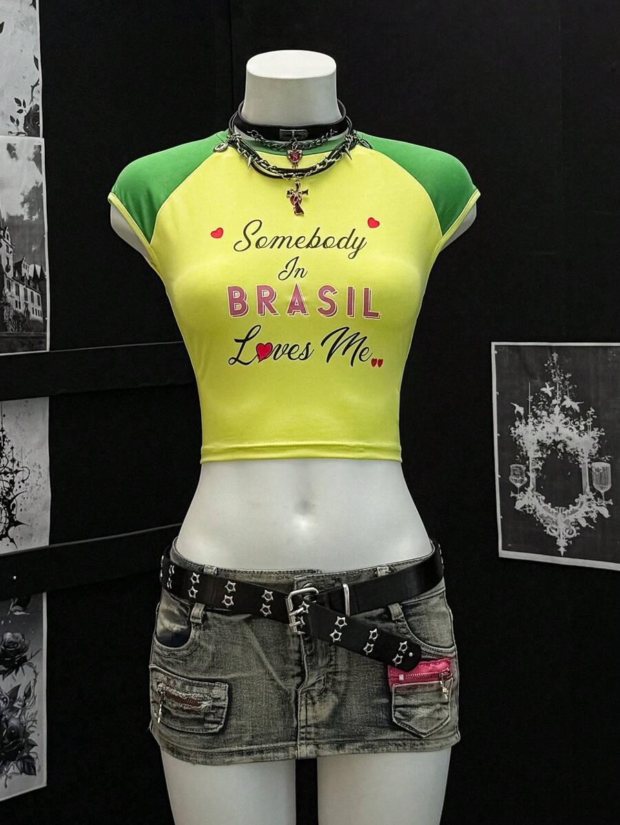 EgrlEra Women's Casual Summer Contrast Color Patchwork Letter Print ...