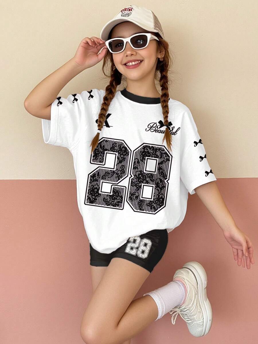SHEIN Tween Girls Casual Minimalist Short Sleeve T-Shirt And Shorts 2 ...