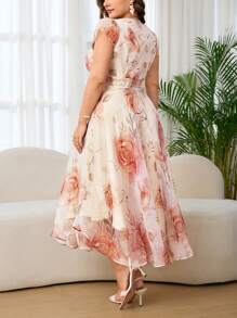 Reflora Plus Size Women Elegant Floral Print Dress, Summer Wedding ...