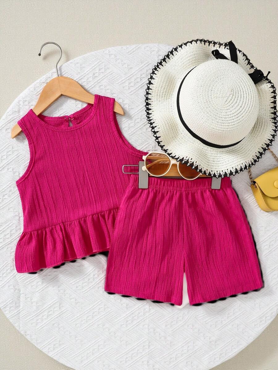 SHEIN 2pcs/Set Young Girl Woven Solid Color Round Neck Sleeveless Tank ...