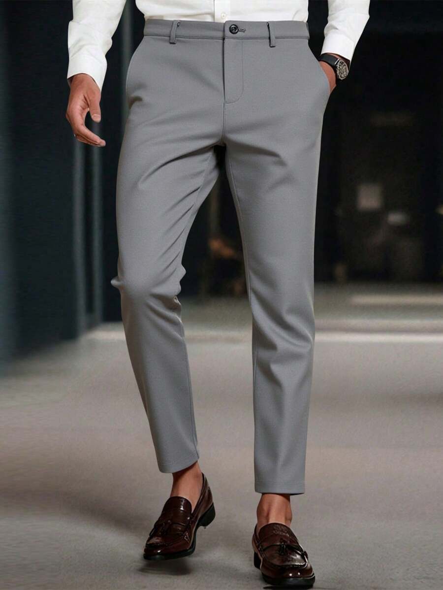 Manfinity Mode Men's Solid Color Business Formal Suit Pants With ...