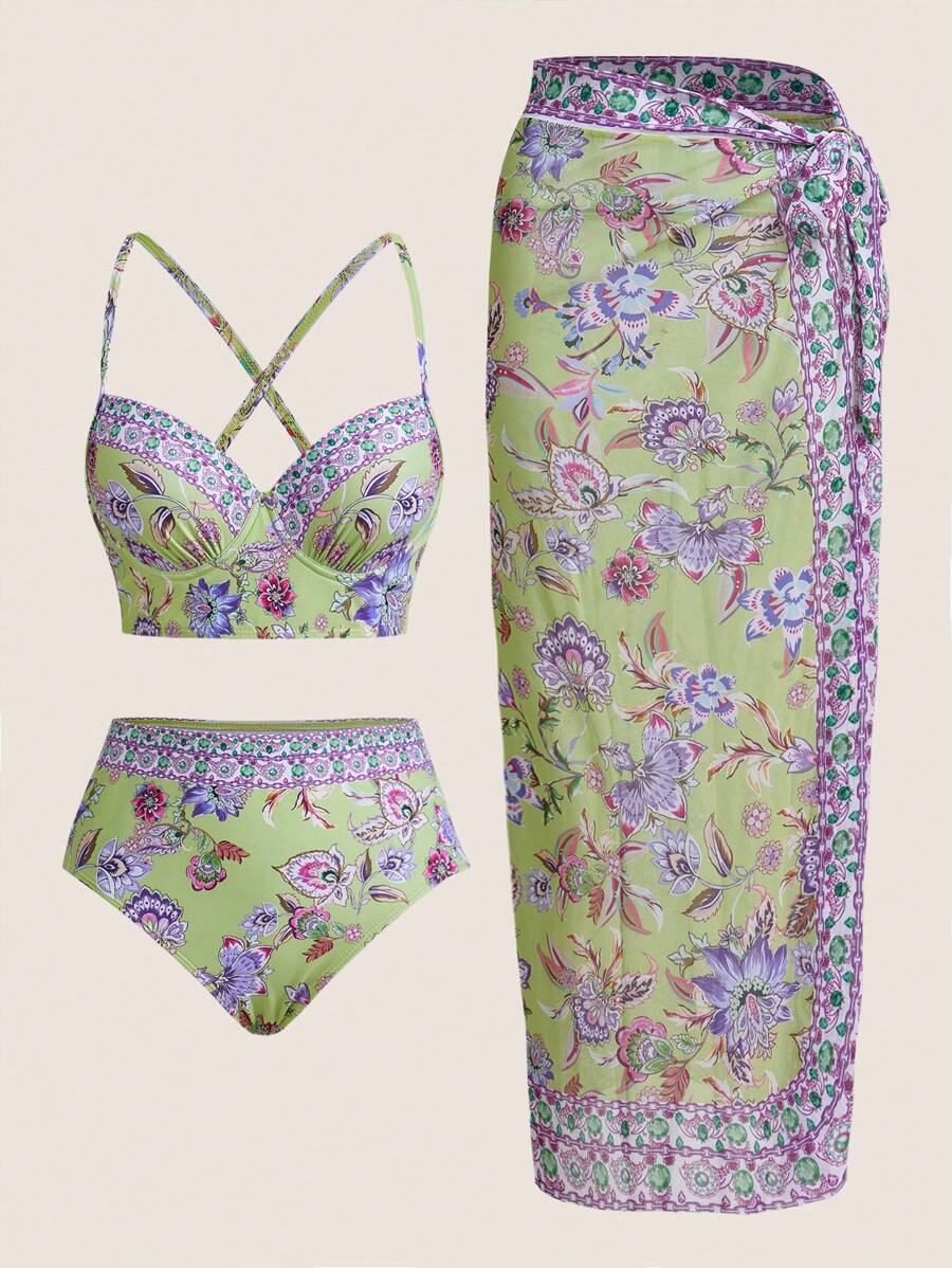 Swim Oasis Elegant Floral, Baroque Inspired, Underwire High Waist ...