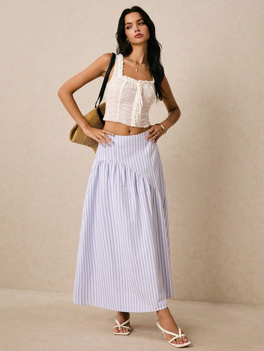 Poéselle Women Stripe Pleated Knee-Length Casual/Office Skirt | SHEIN USA