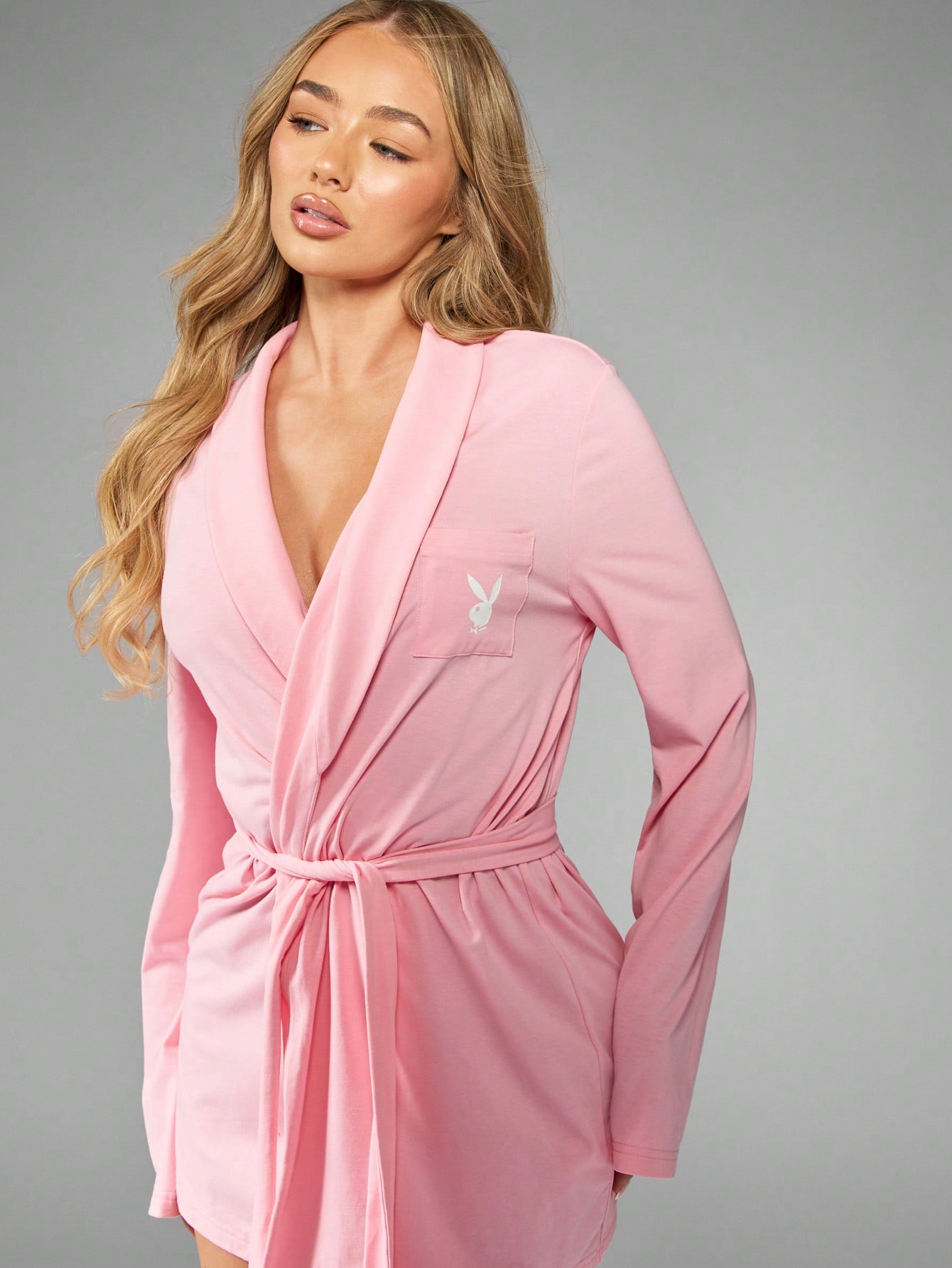 Missguided x Playboy Bunny Logo Fleece Bathrobe Short Length Wrap Style ...