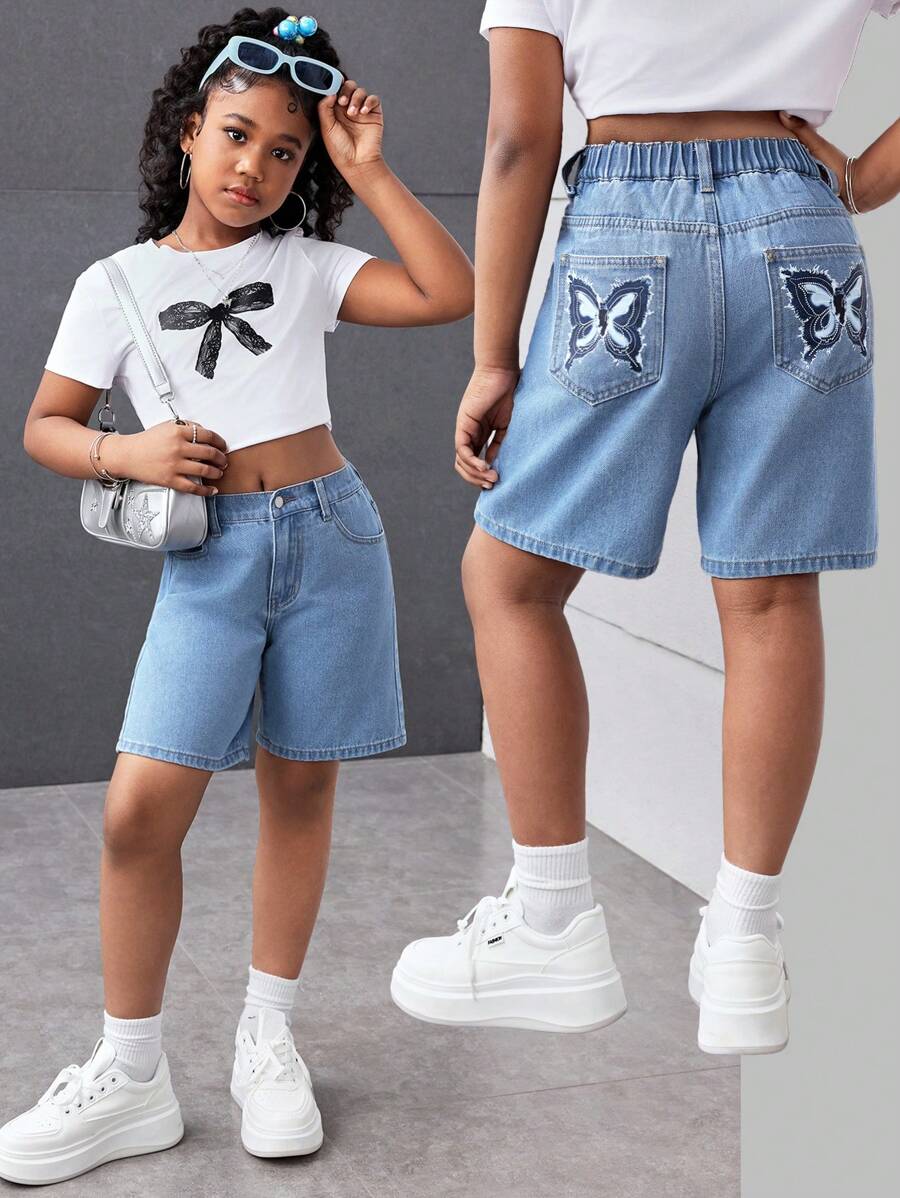 Tween Girls Y2K Fashion Streetwear Ligh Blue Washed Denim Loose Baggy ...