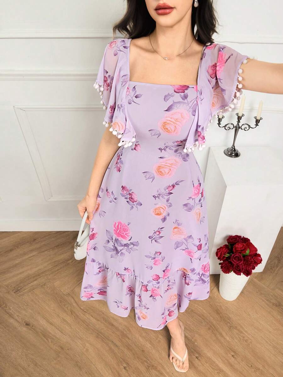 Modelyn Romantic Vacation Ruffle Sleeve Long Dress For Women, Women ...