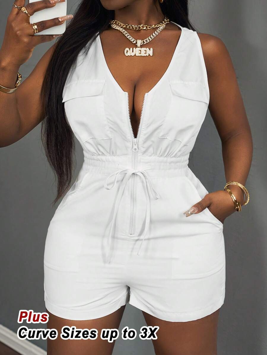 Slaydiva Women Spring/Summer Solid Color Jumpsuit, Sleeveless Deep V ...
