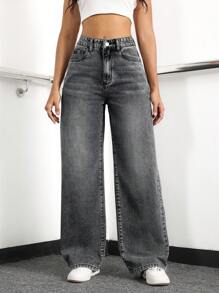 SHEIN ICON Plus Size Women High Waist Loose Straight Leg Jeans With ...