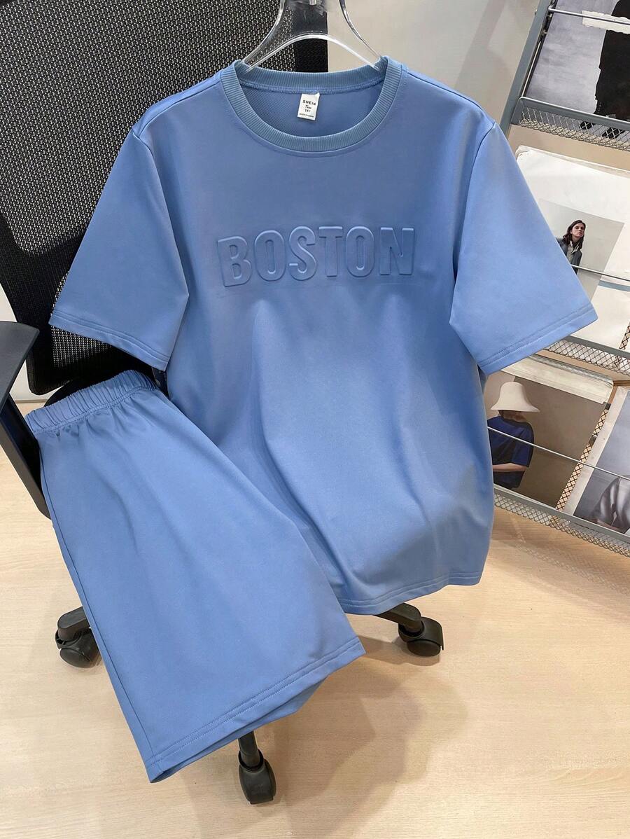 SHEIN 2 Stücke/Set Teenager Jungen Lässig Kurzarm T-Shirt & Shorts Set ...