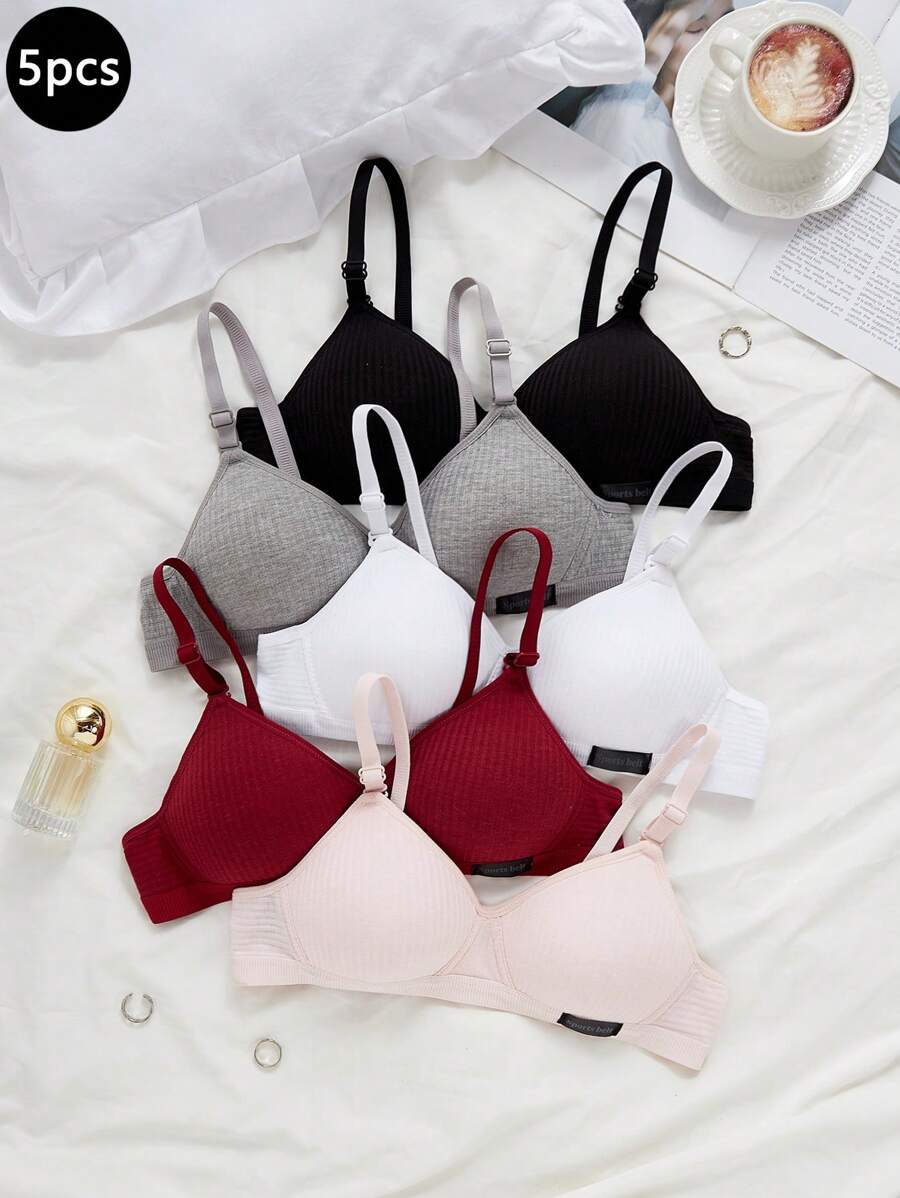 5pcs/Pack Seamless Wireless Bra For Teen Girls, Comfort Underwear With ...