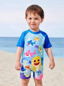 BABY SHARK X SHEIN Baby Boy Cartoon Shark Pattern Raglan Sleeve Back ...