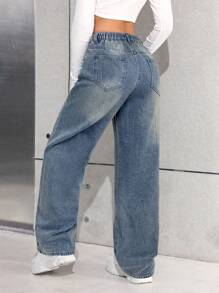 SHEIN Teenager Mädchen Y2K Lässig Basic Weite Blaue Jeans, Coole ...