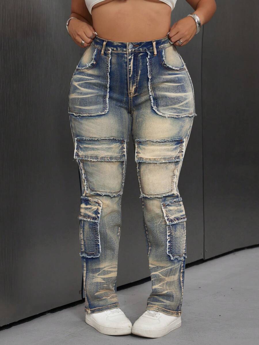 SHEIN ICON Vaqueros de denim de estilo retro americano de trabajo con ...