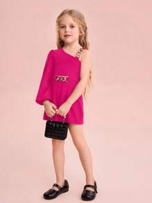 Conjunto de una pieza sin mangas ajustado de unicolor tejido para niña ...