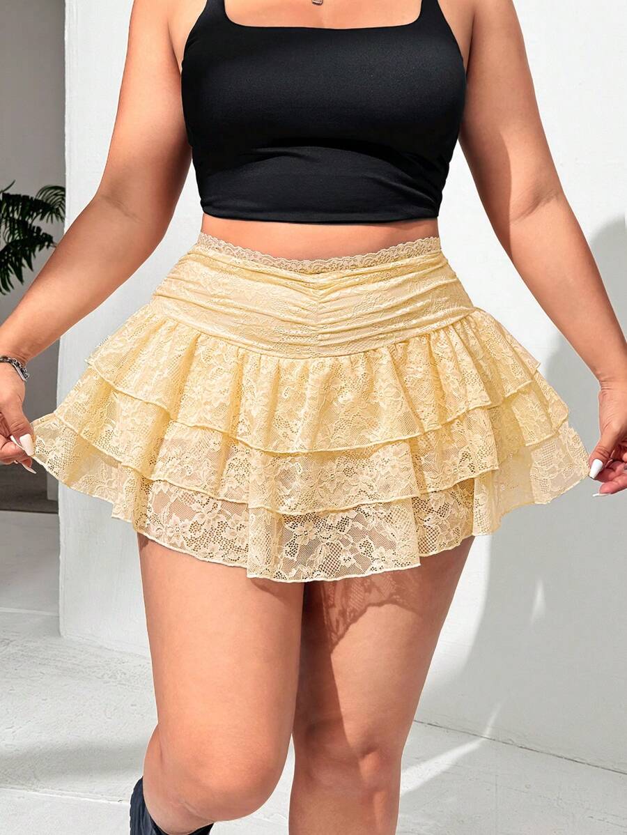 SHEIN EZwear Gonna in pizzo elegante di colore tinta unita da donna ...