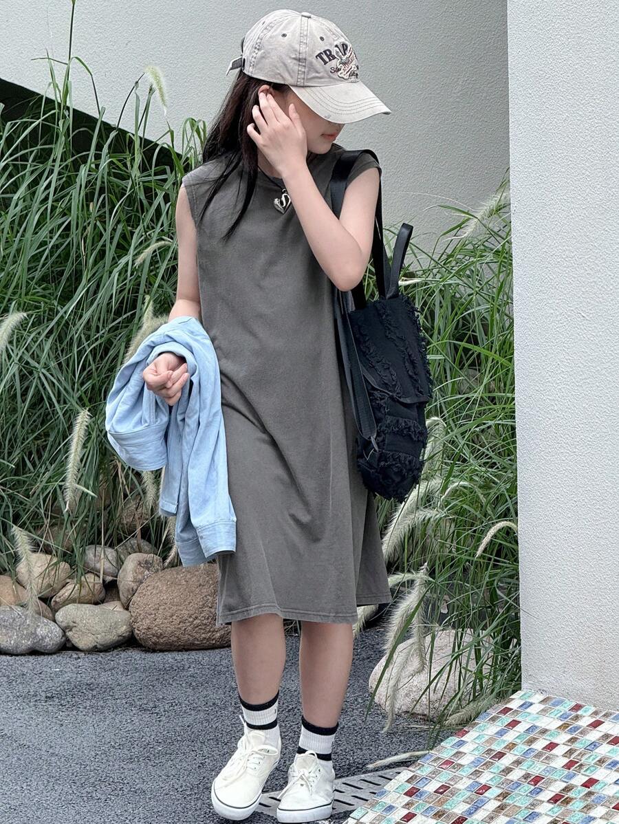 Dazy Kids ティーンガール ノースリーブ スクープネック ニットドレス、夏用 | SHEIN JAPAN