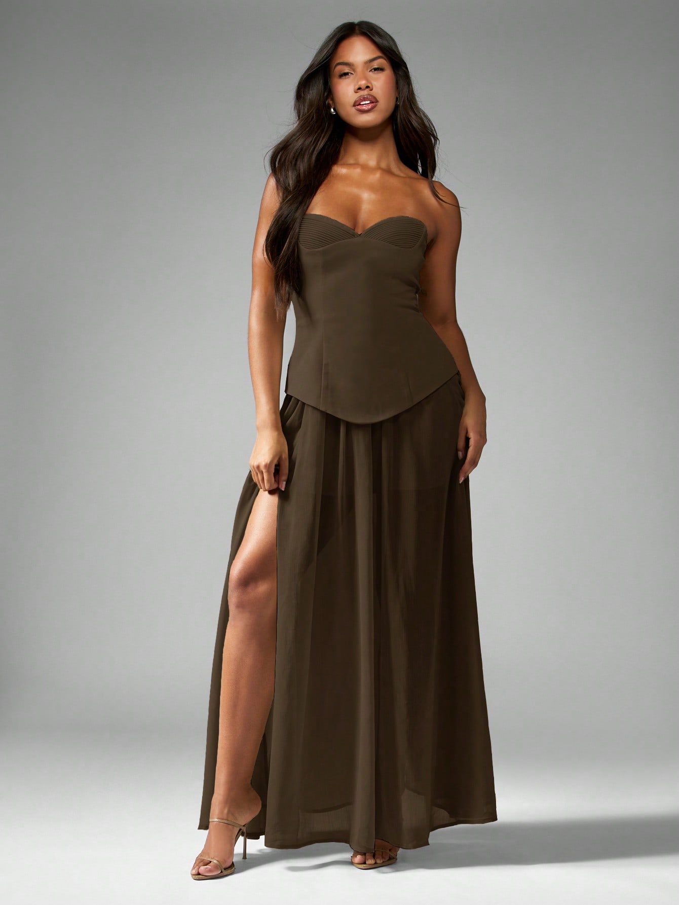 MISSGUIDED Elegant Flowing Chiffon Strapless Sweetheart Maxi Dress ...