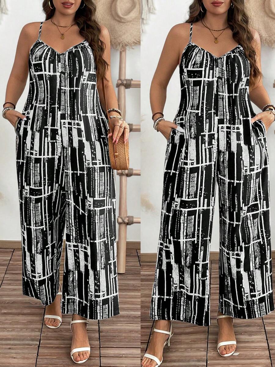 EMERY ROSE Plus Size Women Summer Holiday Colorful Geometric Print Loose Fitting Sleeveless ...