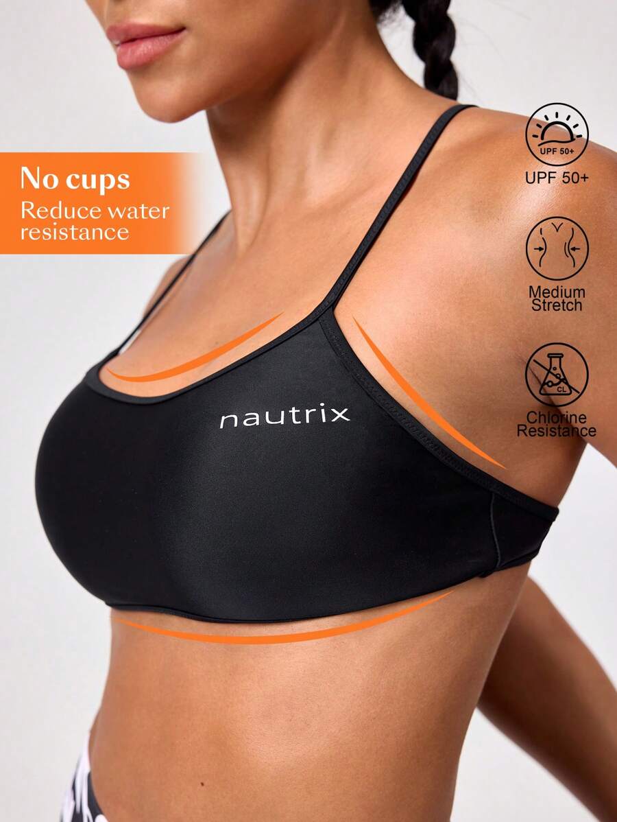 Swim Nautrix 1pc Women's Solid Color Sun-Protective Fabric Cross Back Bikini Top, Summer New ...