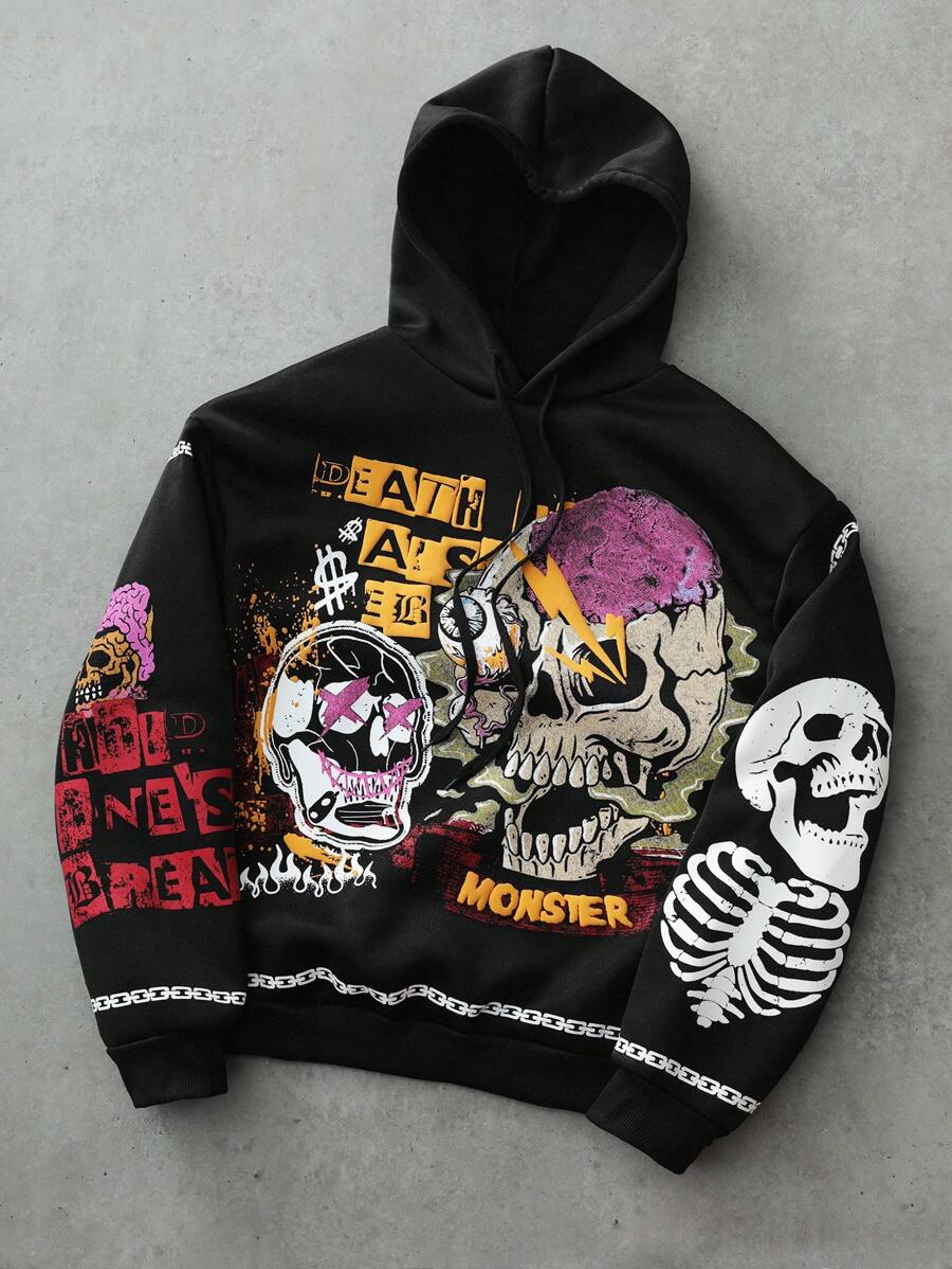 PAVTROS Manfinity Streetrush Men's Gothic Skull Street Style Light Grey ...