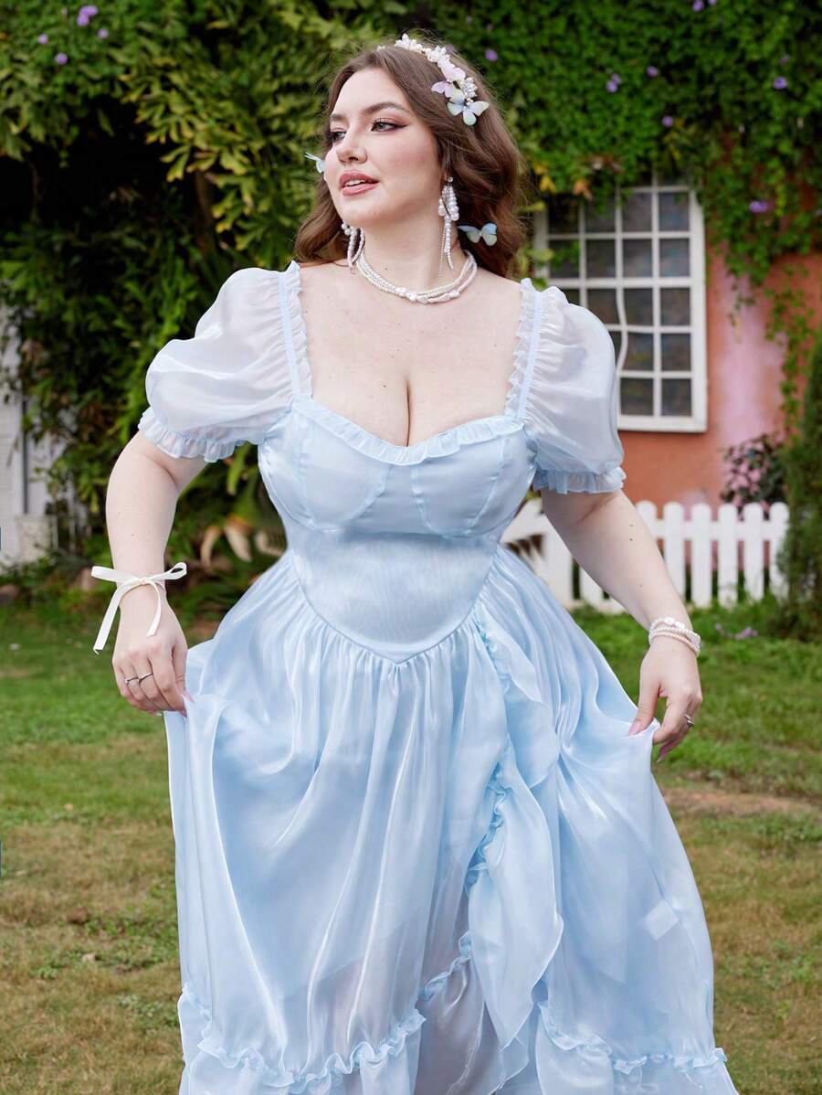 Lyrianda Plus Size Elegant French Style Solid Color Cute Puff Princess ...