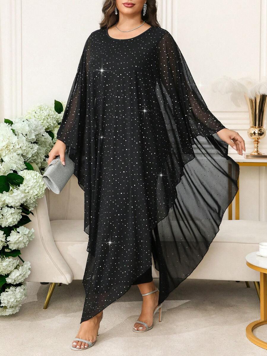 SHEIN Clasi Plus Size Elegant Sequin Embellished Batwing Sleeve Dress,Wedding Guest Dress Women ...