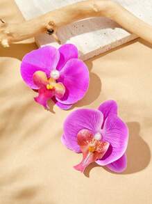 SHEIN VCAY Fashionable Purple Butterfly Orchid Stud Earrings | SHEIN USA