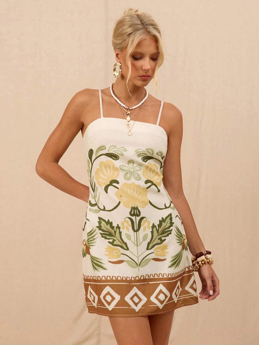 Avantive Women's Beach Vacation Retro Pattern Off-Shoulder Suspender ...