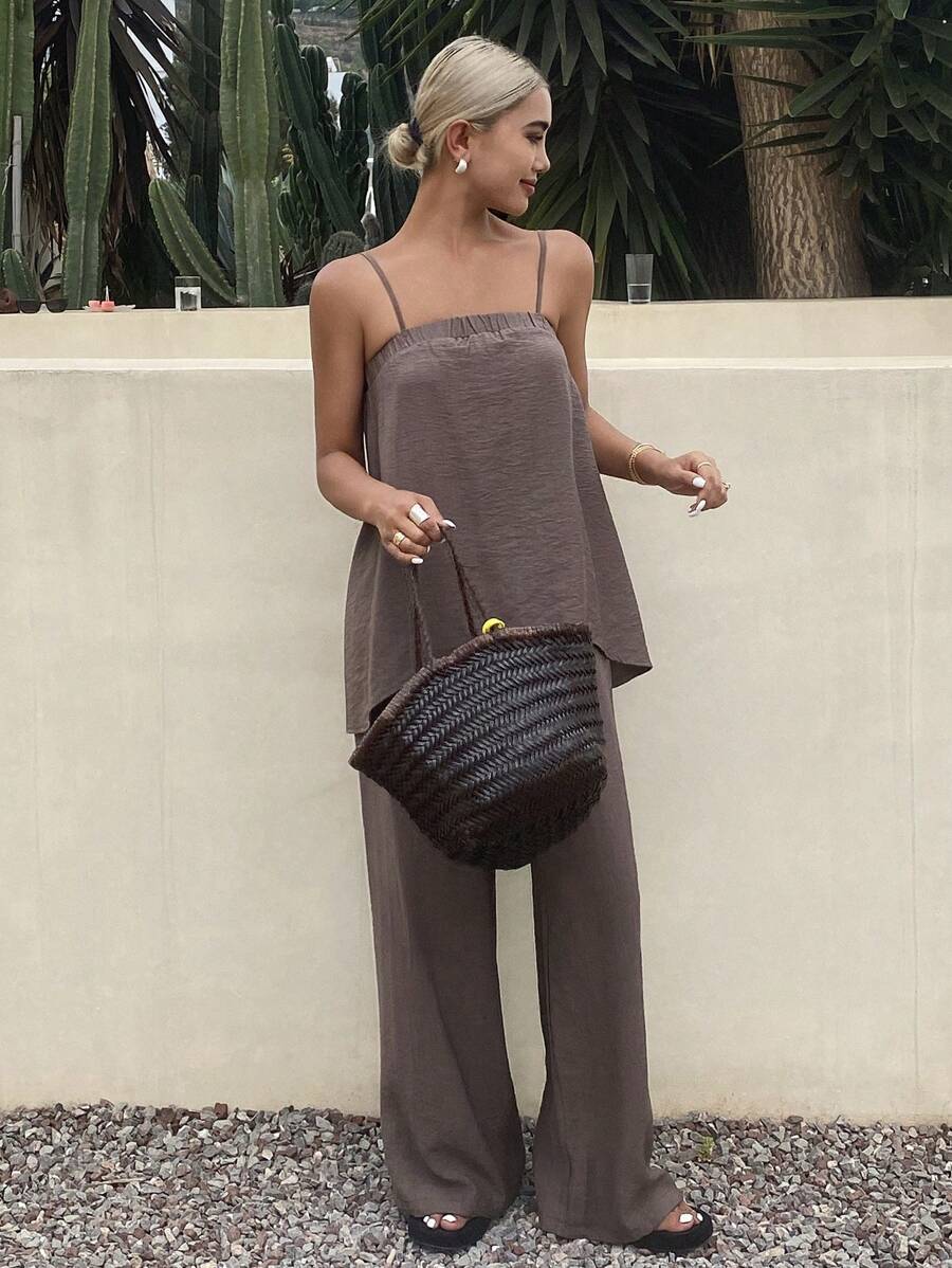 Livesso New Summer Women 2pcs Set Solid Color Casual Resort Wear ...