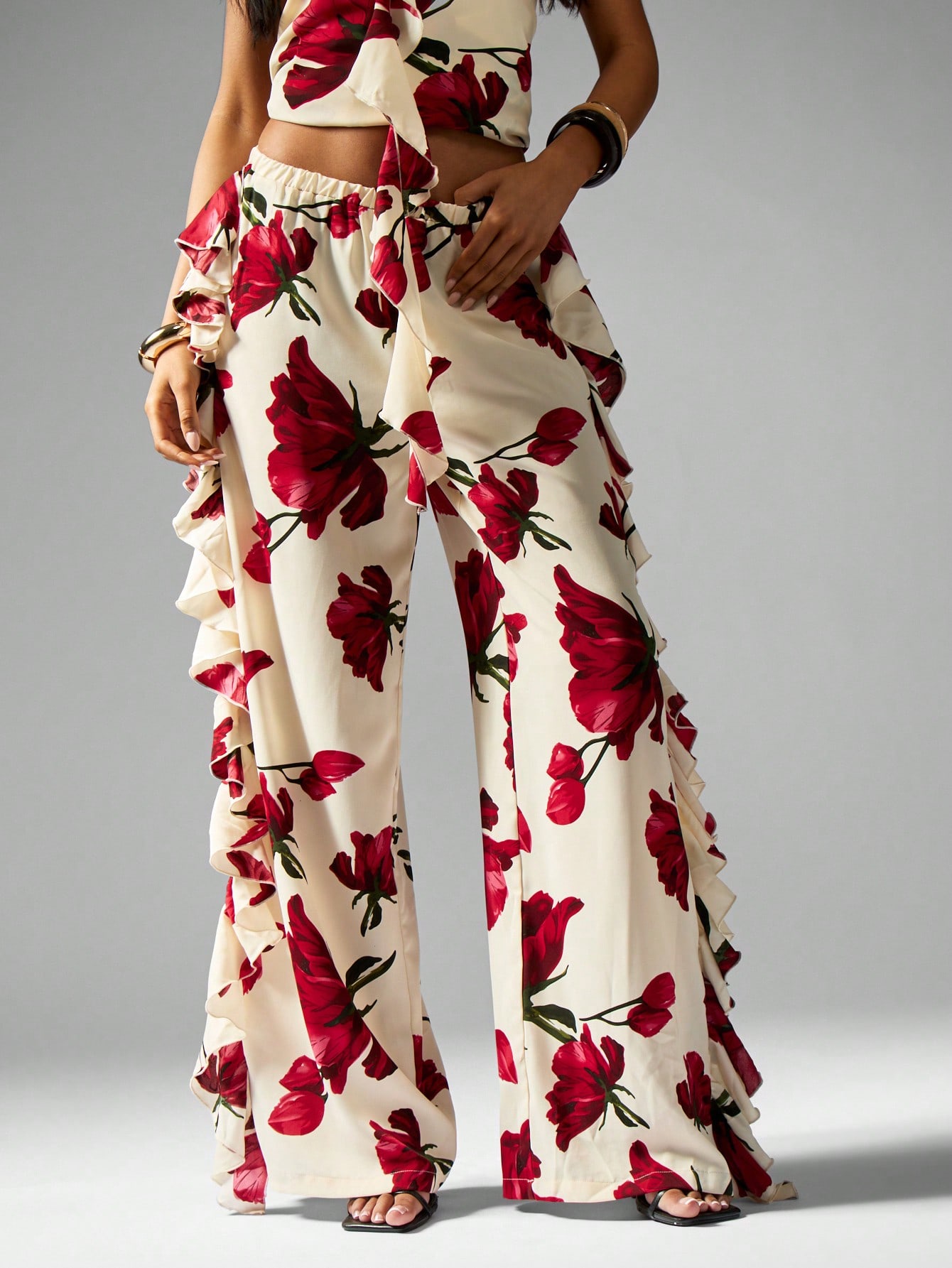 Elegant Ruffled Side Loose Flowing Wide Leg Palazzo Pants｜MISSGUIDED