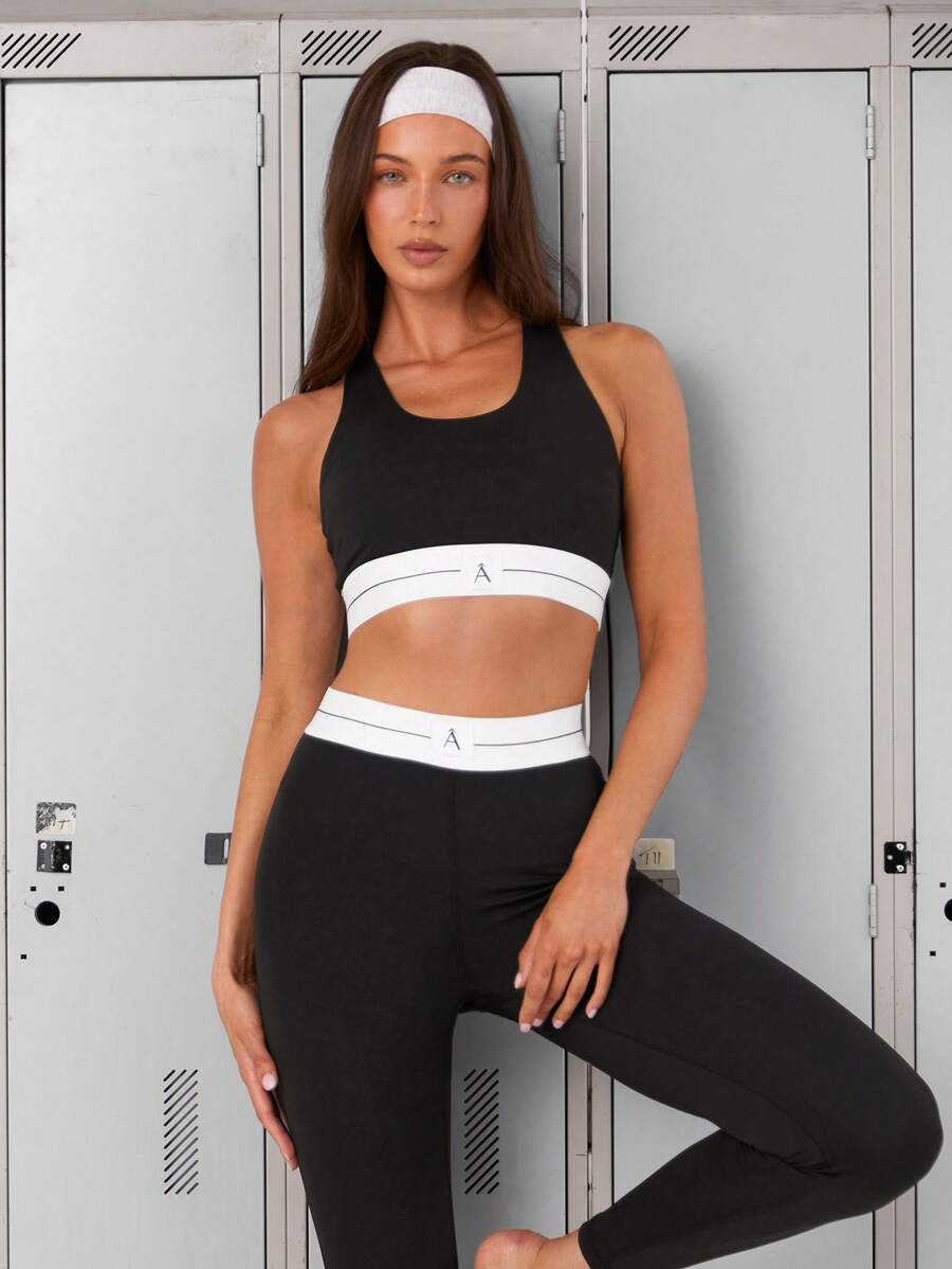 Athîral Women's Black Branded Contrast Sports Gym Set, Pilates, Yoga ...