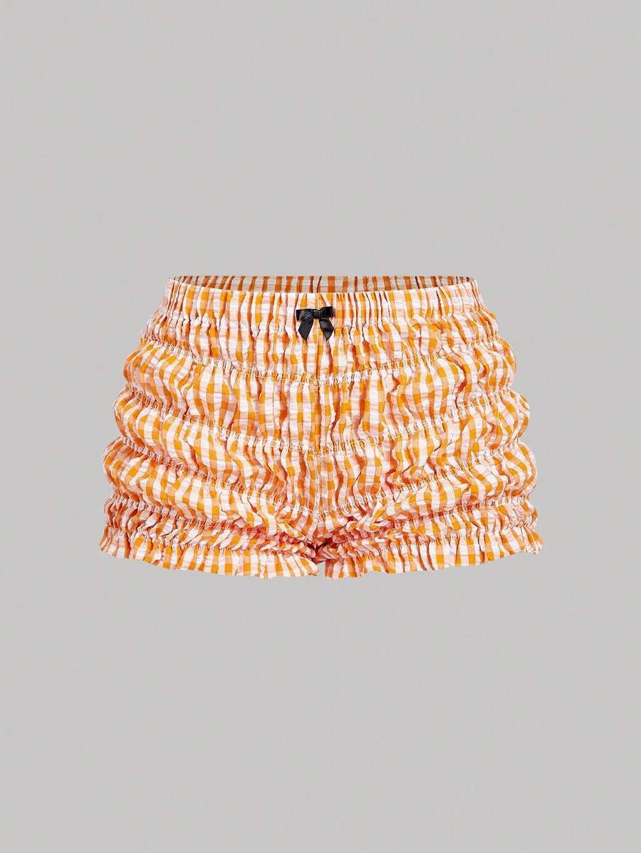 SHEIN MOD Kawaii Bow Women Ruched Micro Mini Shorts, Devil Costume ...